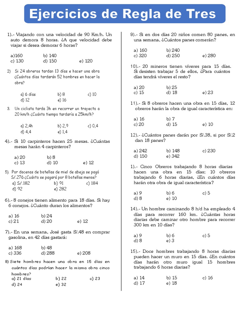 Ejercicios de Regla de Tres Simples | PDF