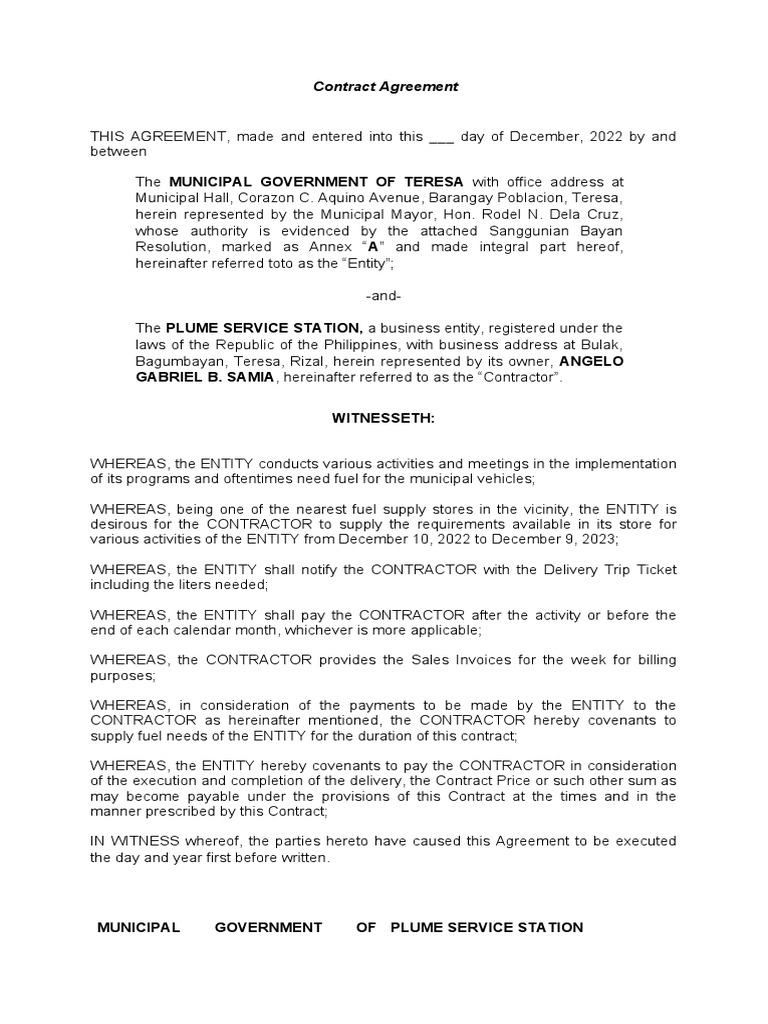 Municipal Fuel Supply Contract | PDF | Civil Law (Legal System ...
