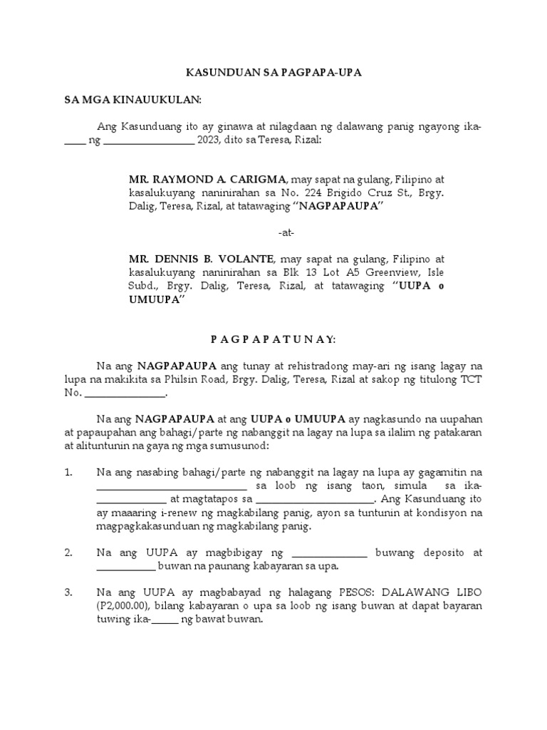 Kasunduan Sa Pagpapaupa | PDF
