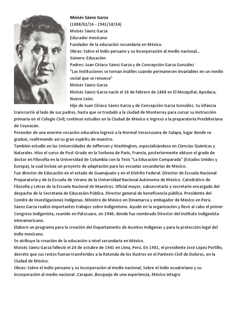 Moisés Sáenz Garza | Descargar gratis PDF | México