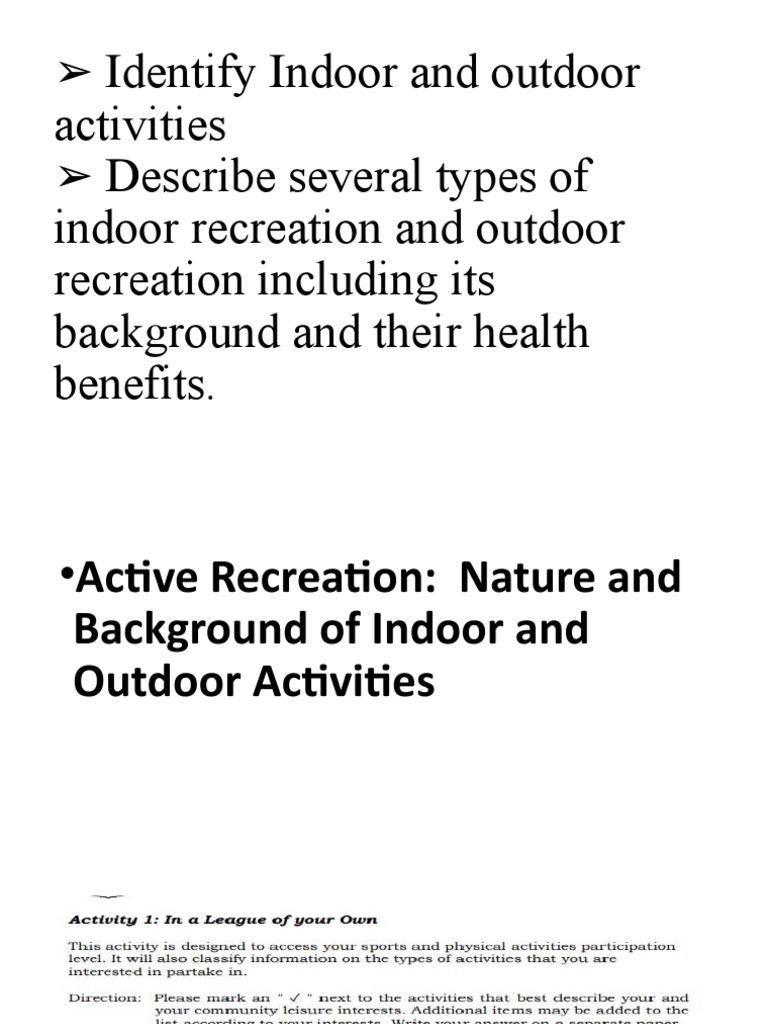 Identify Indoor and Outdoor Activities | PDF