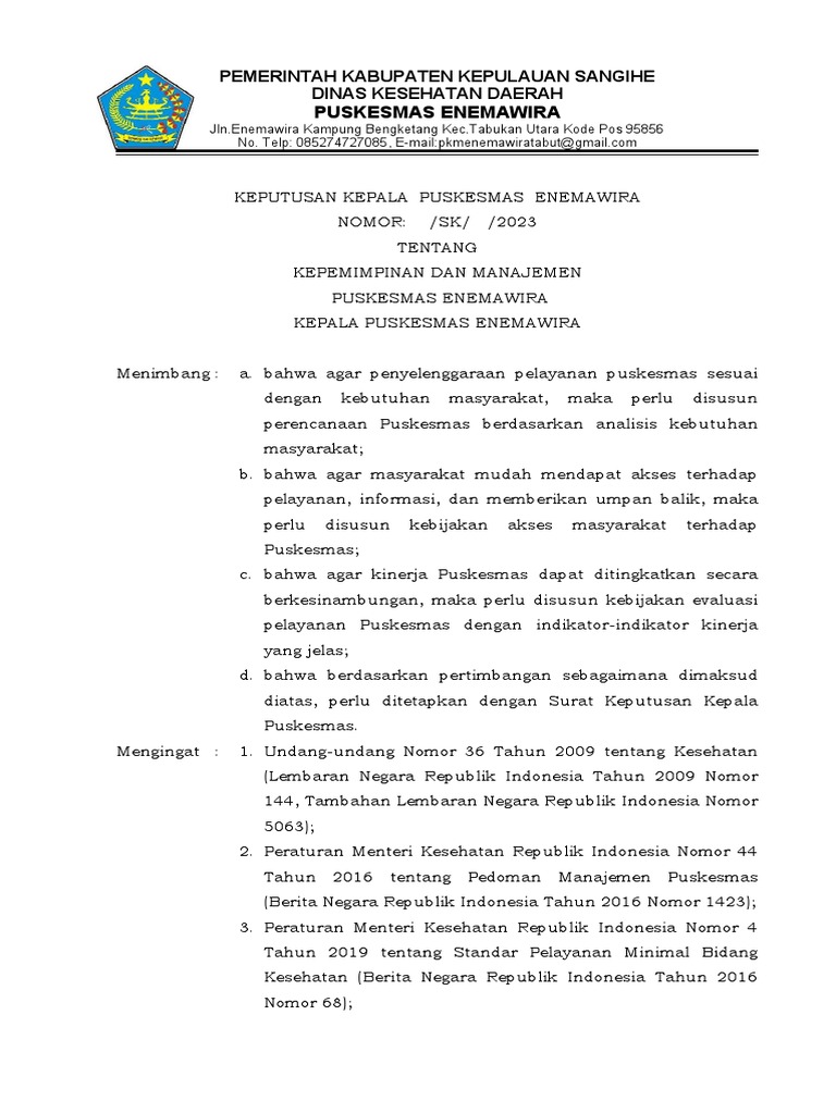 9) 1.2.2.2 SK KEPEMIMPINAN DAN MANAJEMEN PUSKESMAS Review | PDF