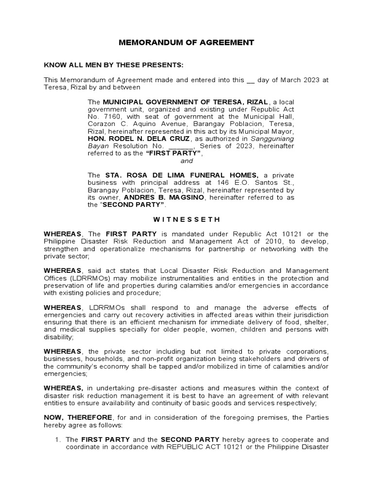 Memorandum of Agreement-Drrm (Sta Rosa) | PDF