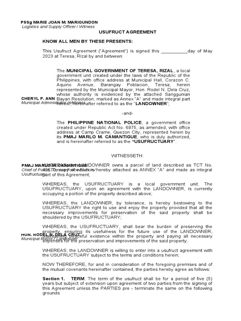 Usufruct Agreement | PDF