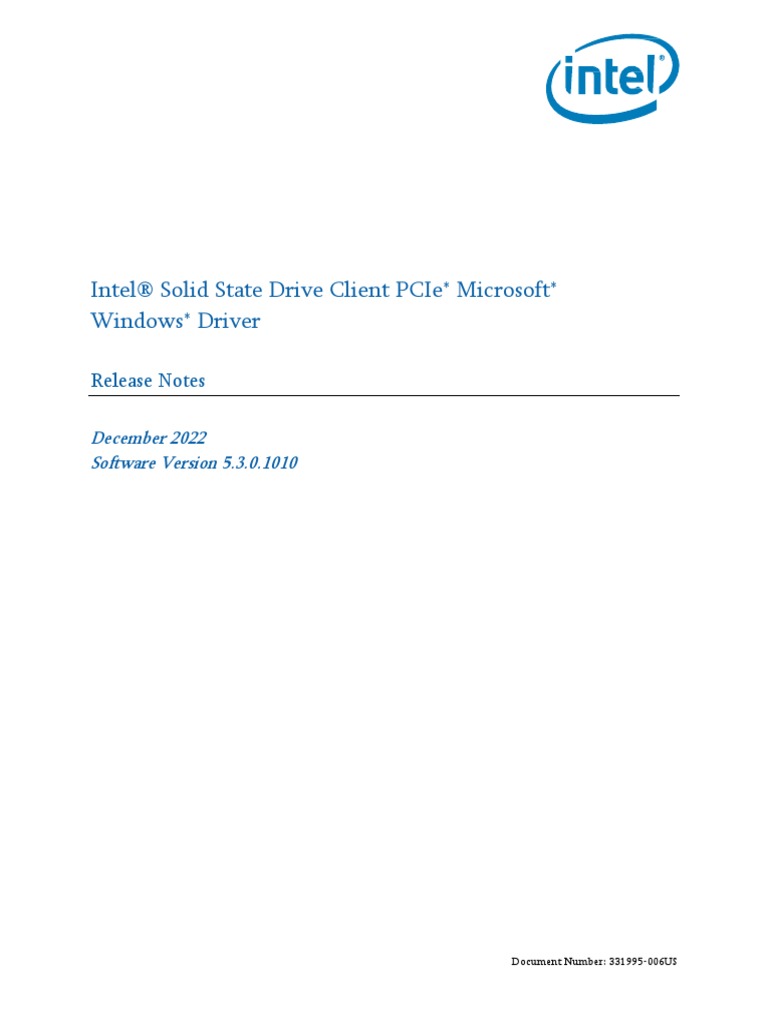 Intel SSD PCIe Client Driver 5.3.0.1010 Release Notes | PDF | Solid ...