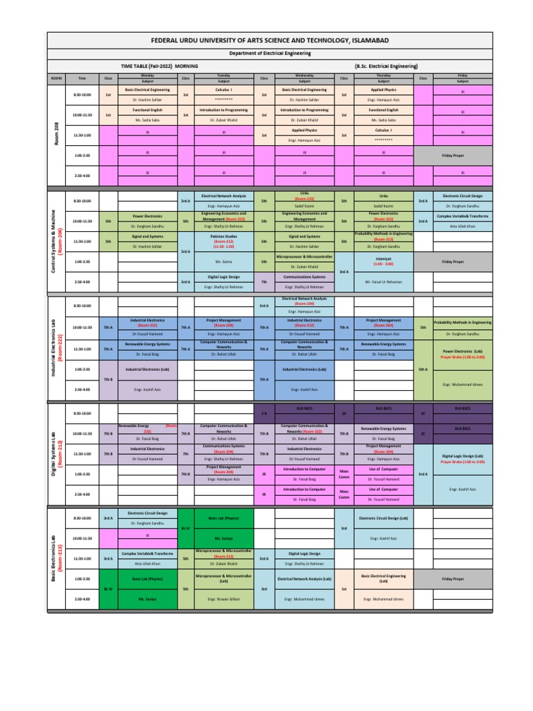 V10 - TimeTable - Fall - 2022 | PDF | Electronics | Engineering