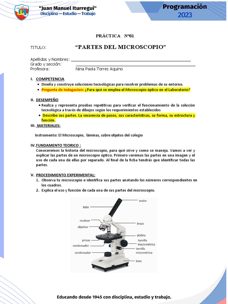 Practica - Partes Del Microscopio | PDF | Lente de la cámara | Microscopio