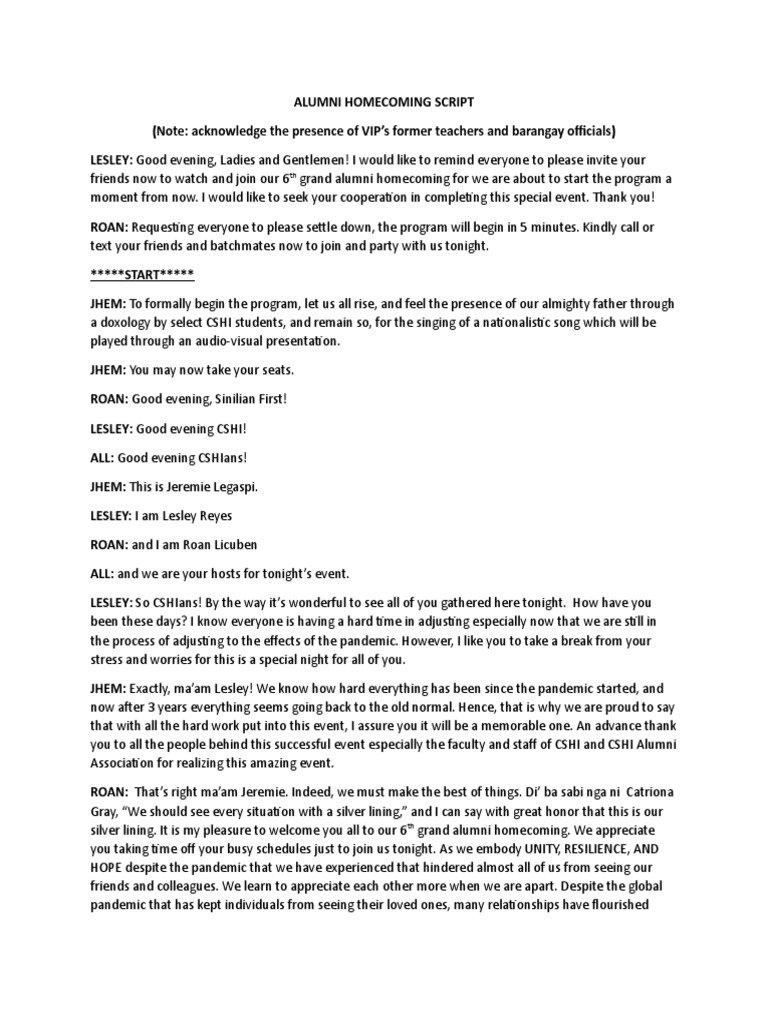 Alumni Homecoming Script | PDF | Sports & Recreation