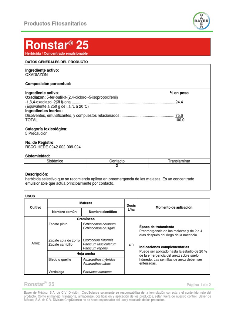 Ronstar Ficha Tecnica | PDF