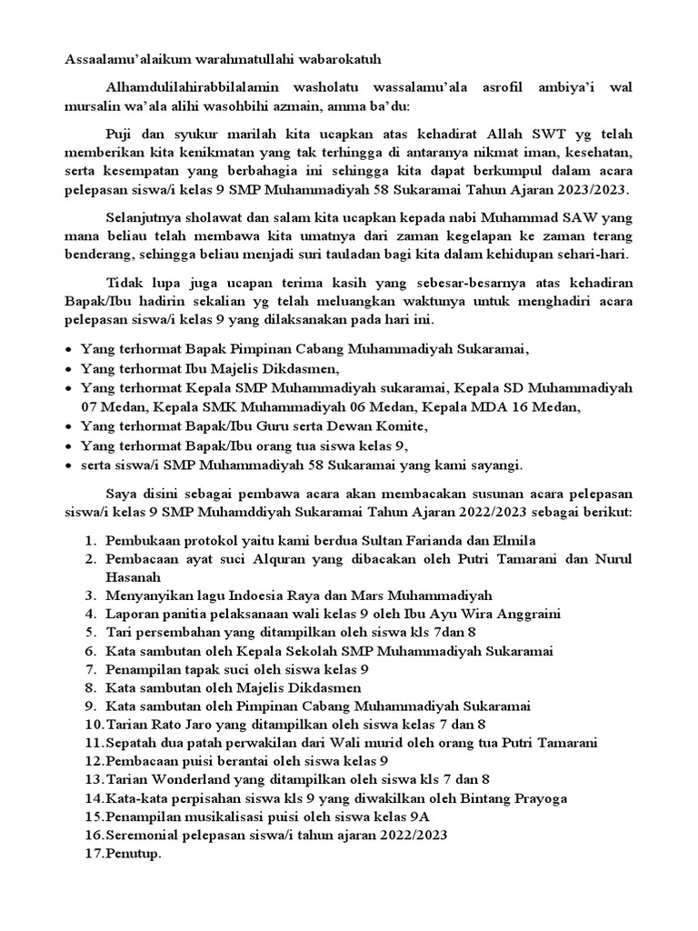 Teks Protokol Acara Perpisahan | PDF