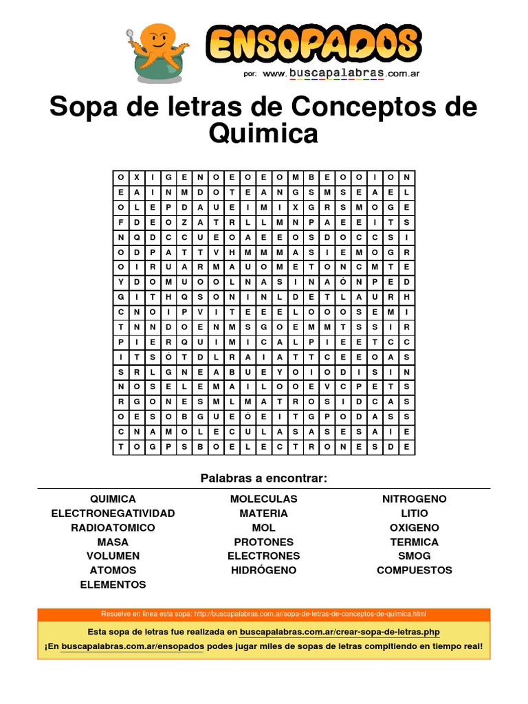 Sopa de Letras de Conceptos de Quimica | PDF