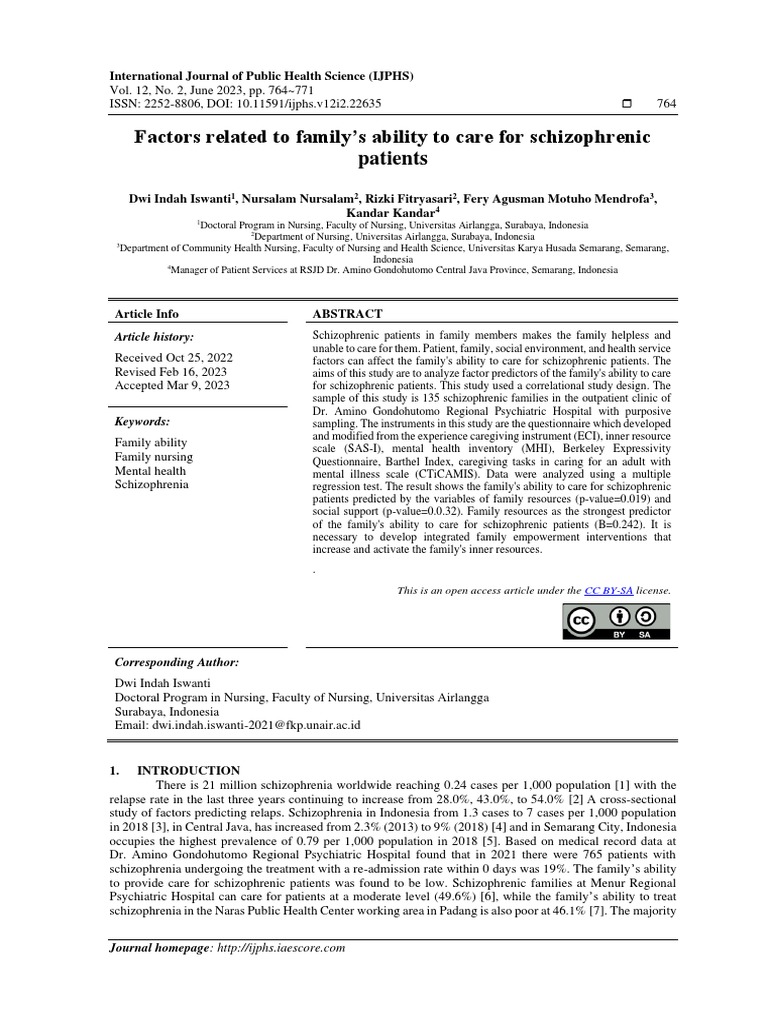 Factors Related To Family's Ability To Care For Schizophrenic Patients ...