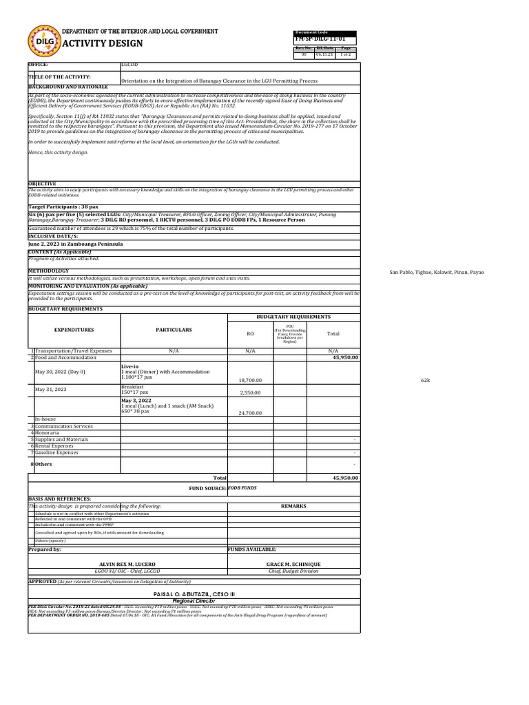 Activity Design - EODB 2023 | PDF
