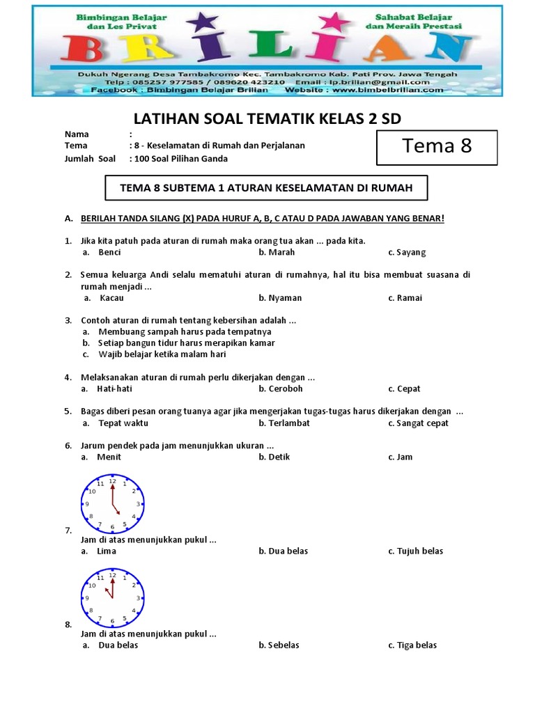 Soal Pilihan Ganda Tema 8 Kelas 2 SD Dan Kunci Jawaban | PDF | Griya & Taman