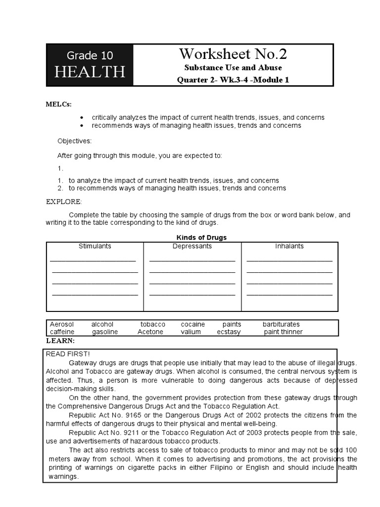 Substance Use and Abuse in Health Education | PDF | Drugs | Substance Abuse