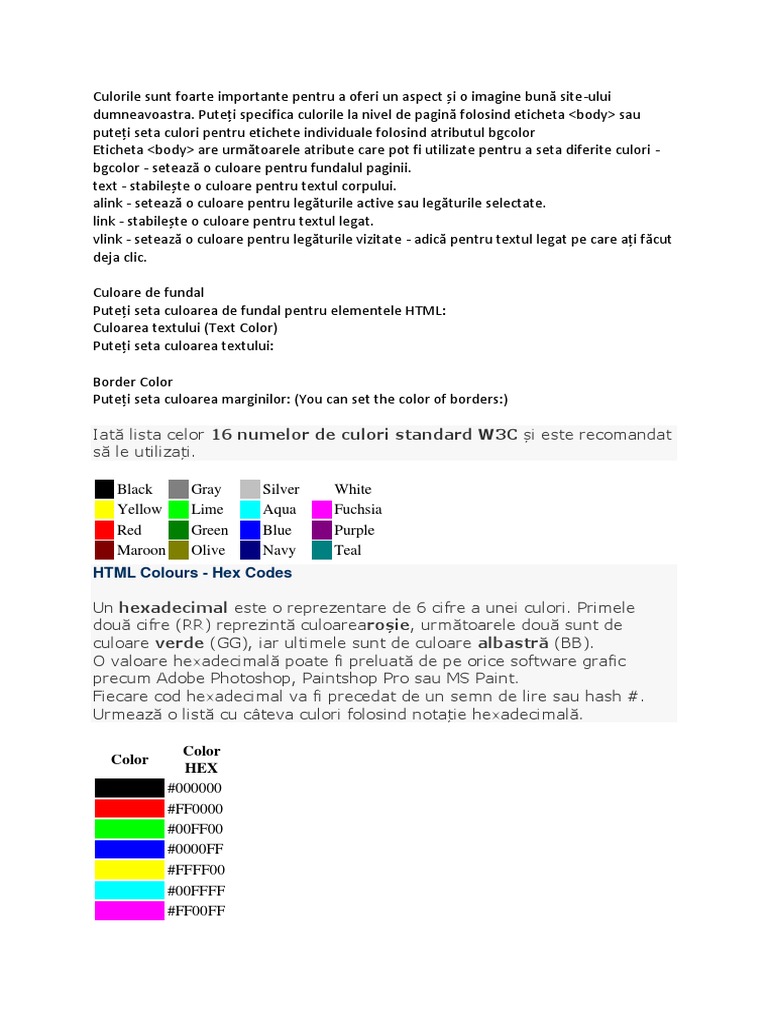 Culori HTML | PDF