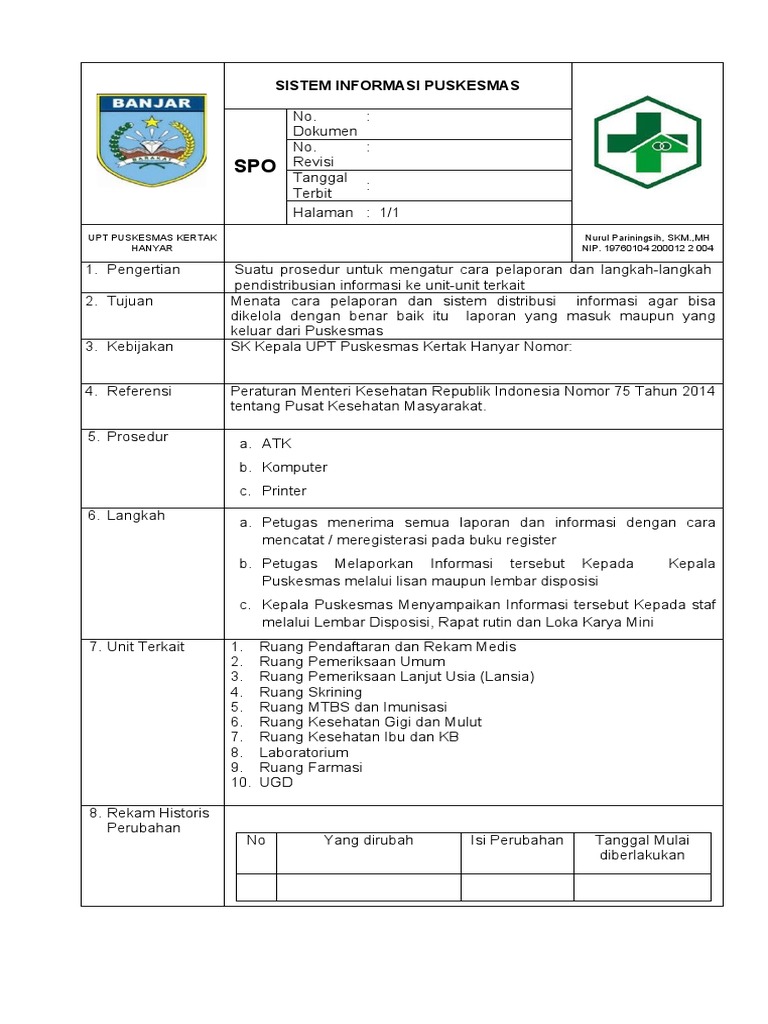 sop sistem informasi puskesmas | PDF