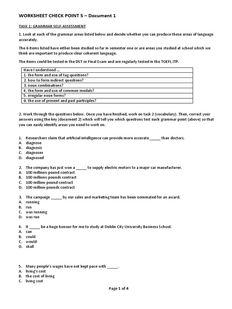 Check Point 5 Worksheet - Document 1 | PDF | Cost Of Living | English ...