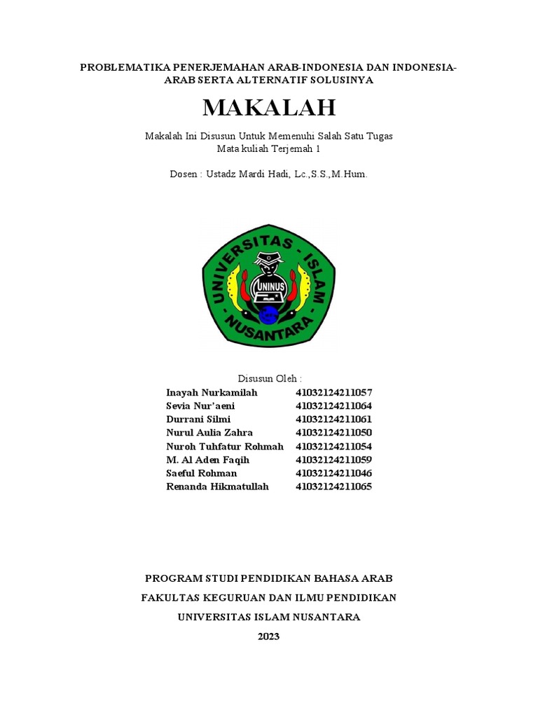 Problematika Penerjemahan Arab Indonesia Dan Indonesia Arab Serta ...