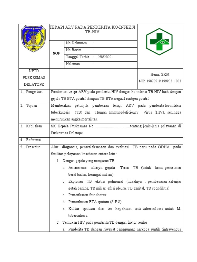 Sop Terapi Arv Pada Penderita Ko-Infeksi Tb-Hiv | PDF