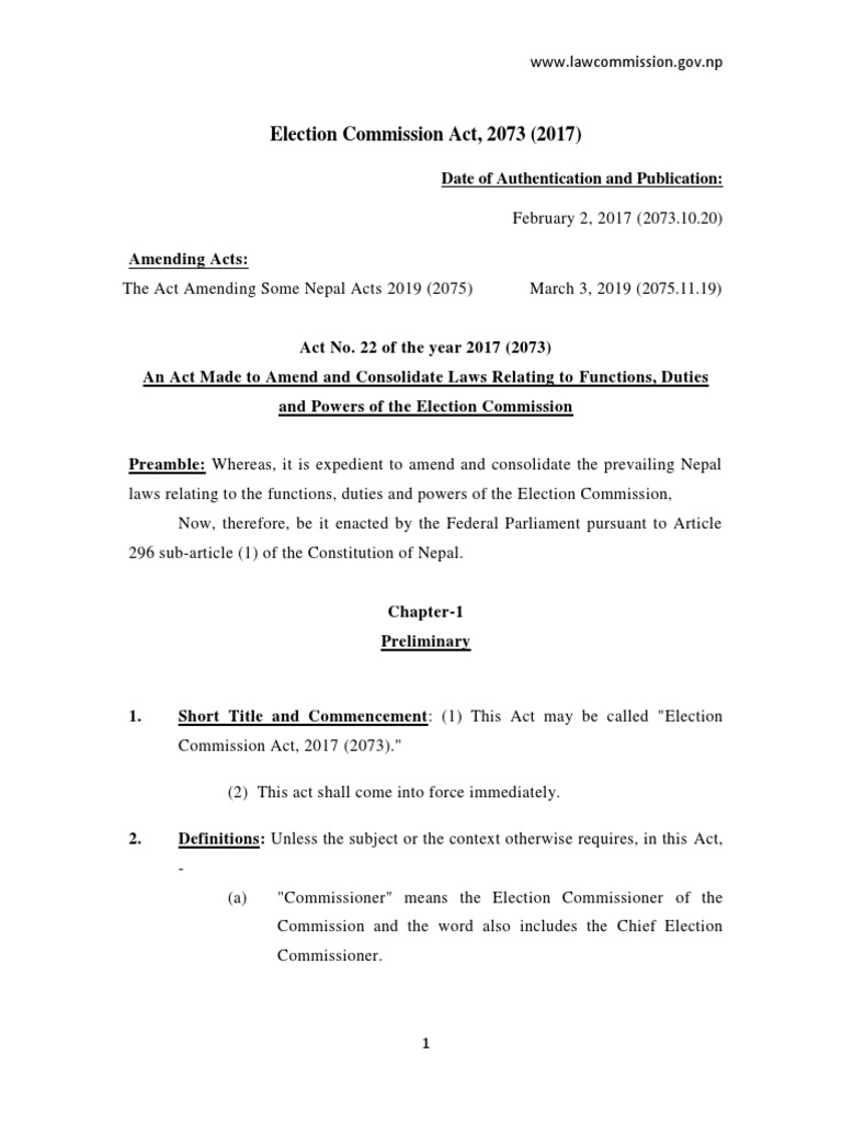 Election Commission Act 2073 Overview | PDF | Governance | Justice