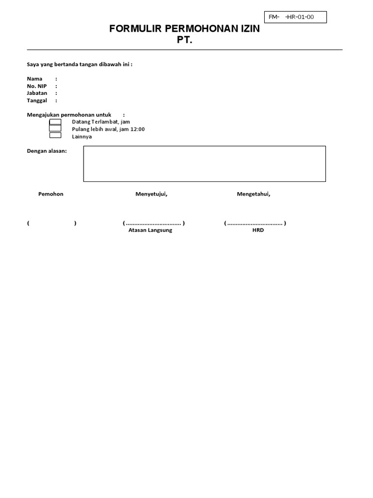 Form Izin Karyawan | PDF