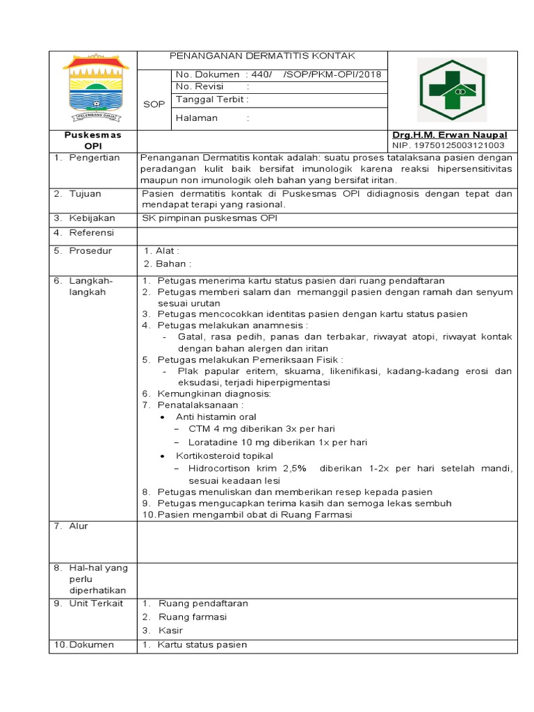 SOP Dermatitis Kontak | PDF
