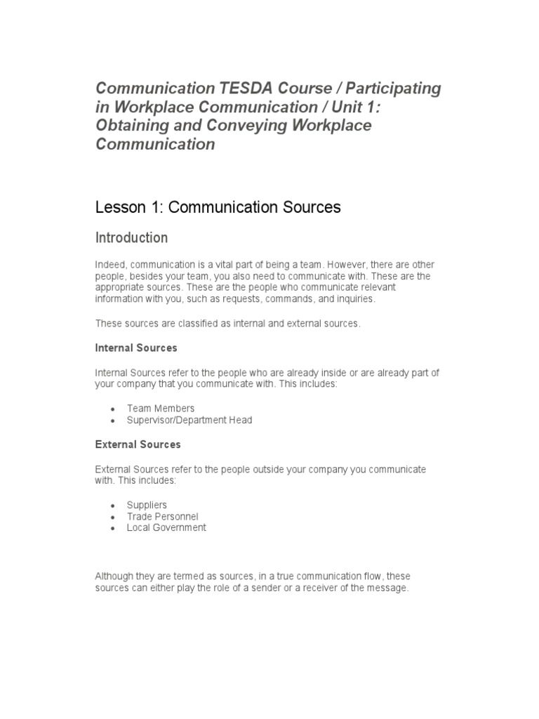 Communication TESDA Course | PDF | Communication | Cognition