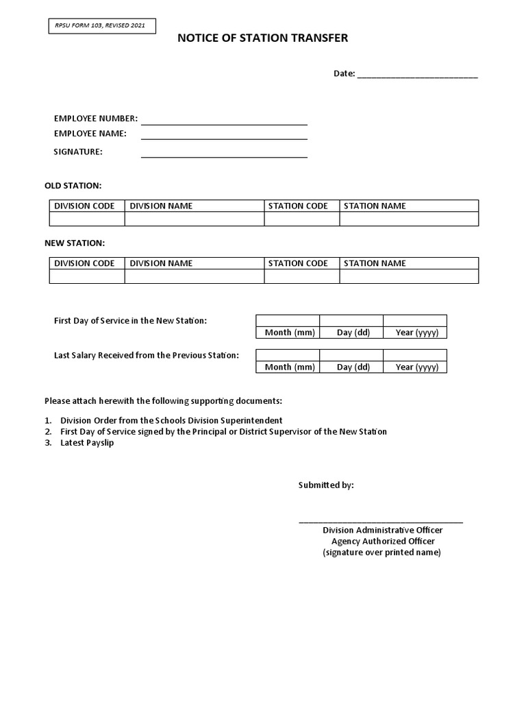 Notice of Station Transfer | PDF | Finance & Money Management