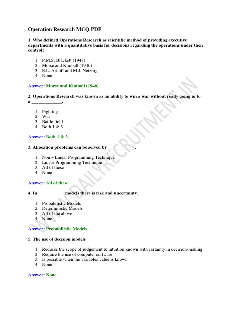 Operation Research MCQ PDF | PDF | Operations Research | Mathematical ...