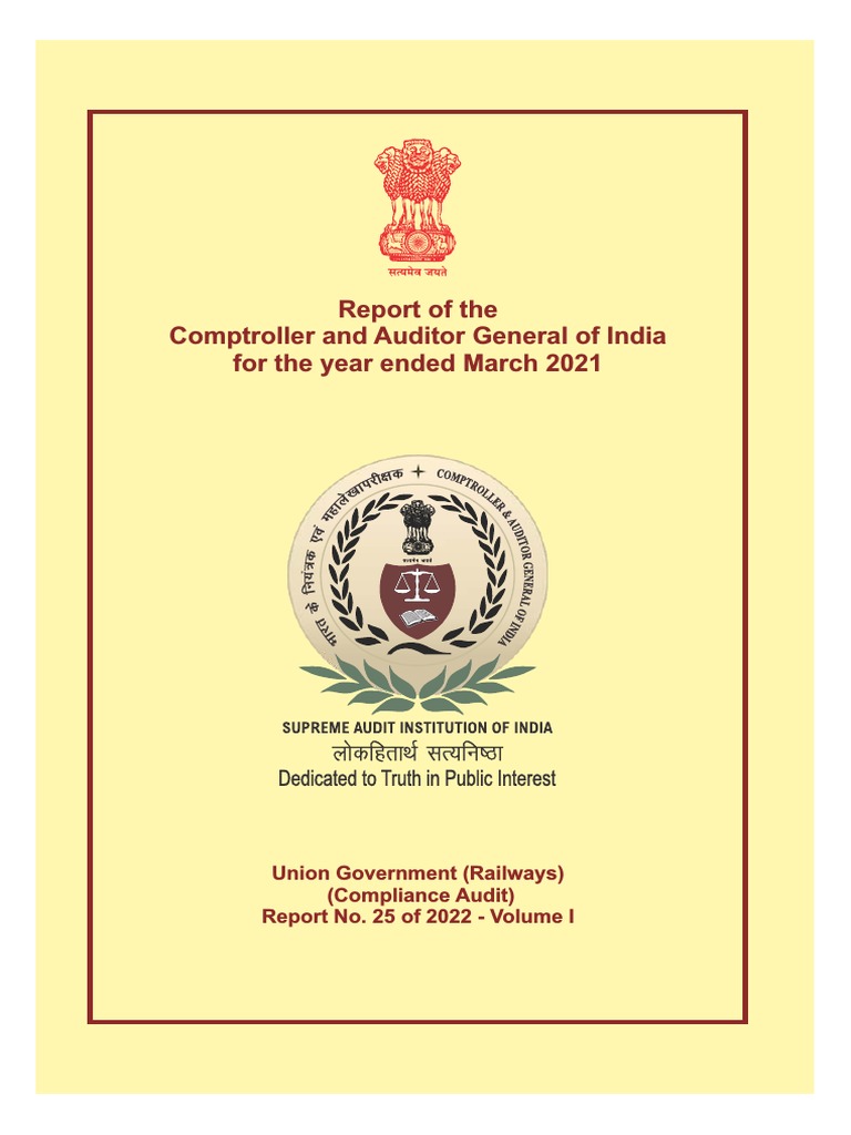 CAG Report - 25 of 2022 Vol. 1 (March, 2021) | PDF | Rail Transport | Audit