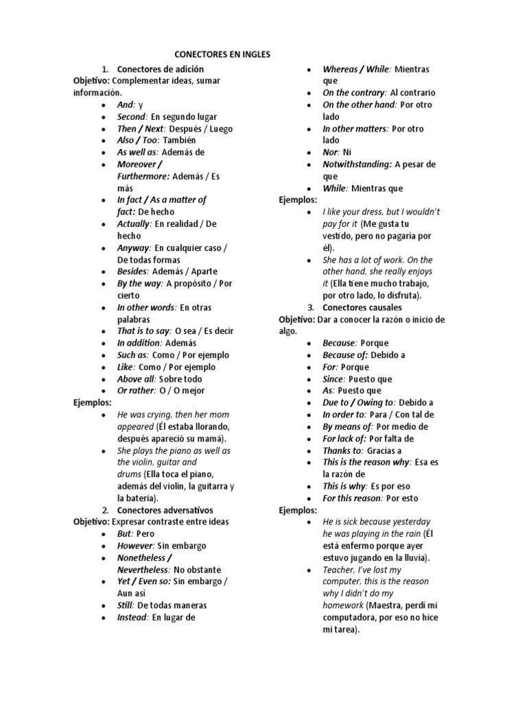 Conectores para Generalizar en Inglés | PDF