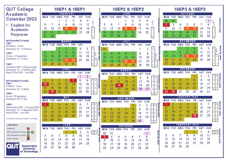 Qut College Eap Academic Calendar 2023 | PDF