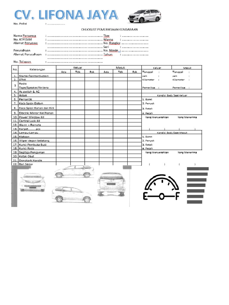 Checklist Keadaan Mobil | PDF