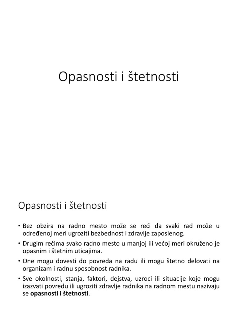 Predavanje 2 Opasnosti Na Radnom Mestu 2021 | PDF