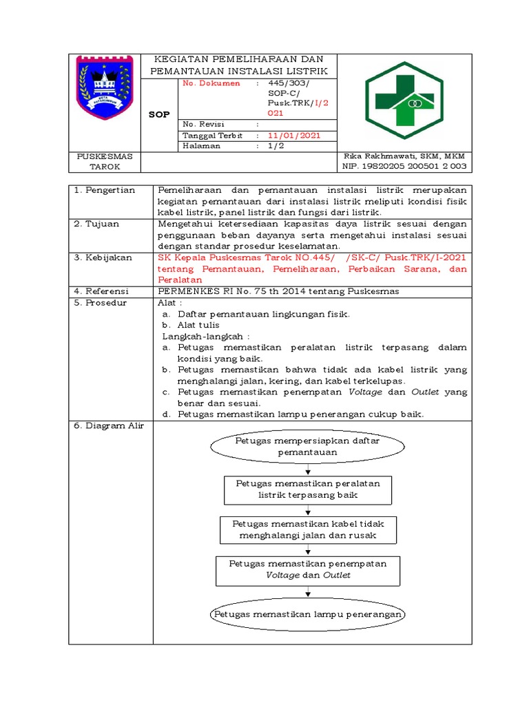 SOP 8512 KEGIATAN PEMELIHARAAN DAN PEMANTAUAN INSTALASI LISTRIK Ok | PDF
