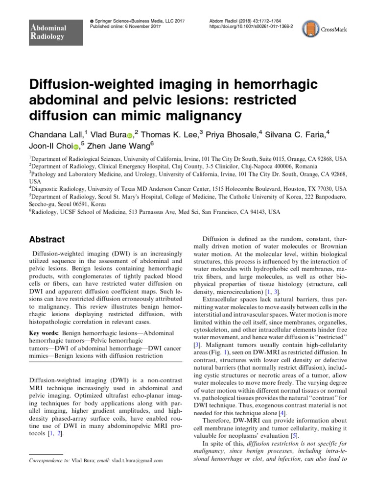 Diffusion-Weighted Imaging in Hemorrhagic Abdominal and Pelvic Lesions ...