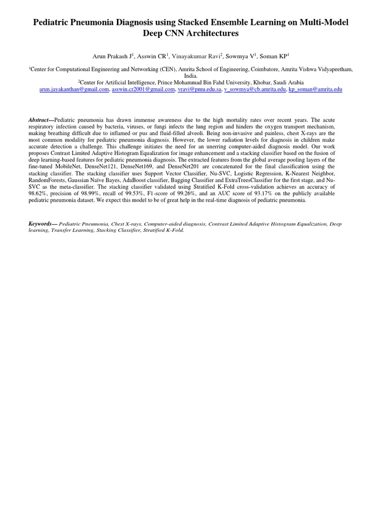 Pediatric Pneumonia Diagnosis Using Stacked Ensemble Learning On Multi-Model Deep CNN ...