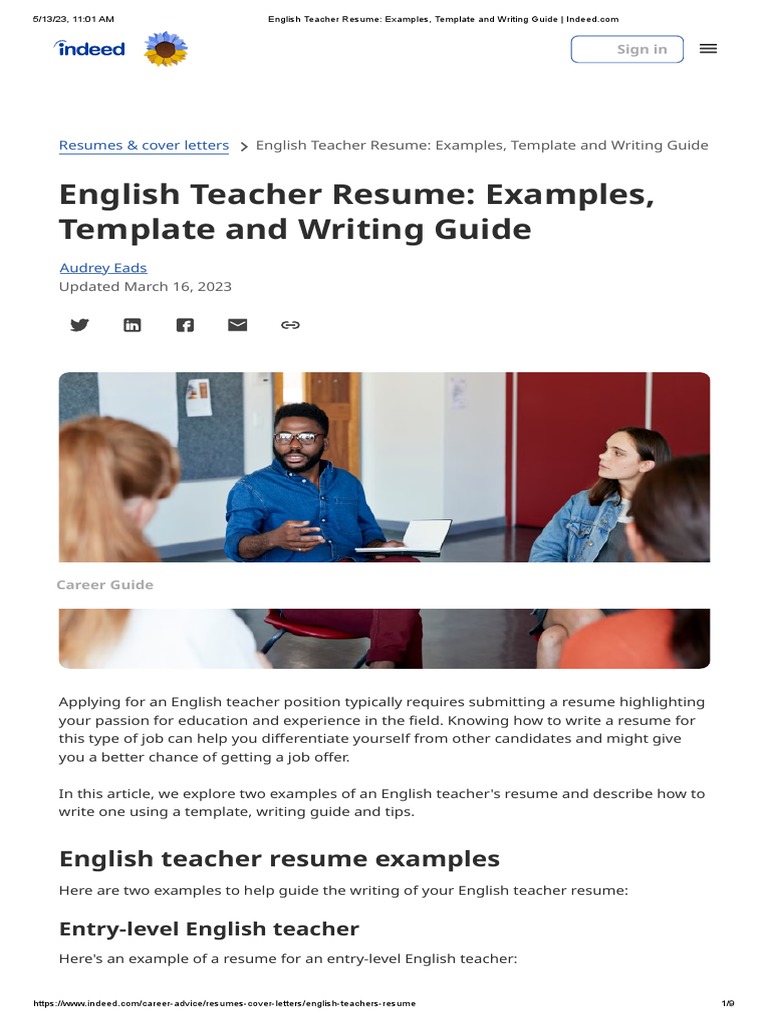 English Teacher Resume | Download Free PDF | Teachers | Résumé