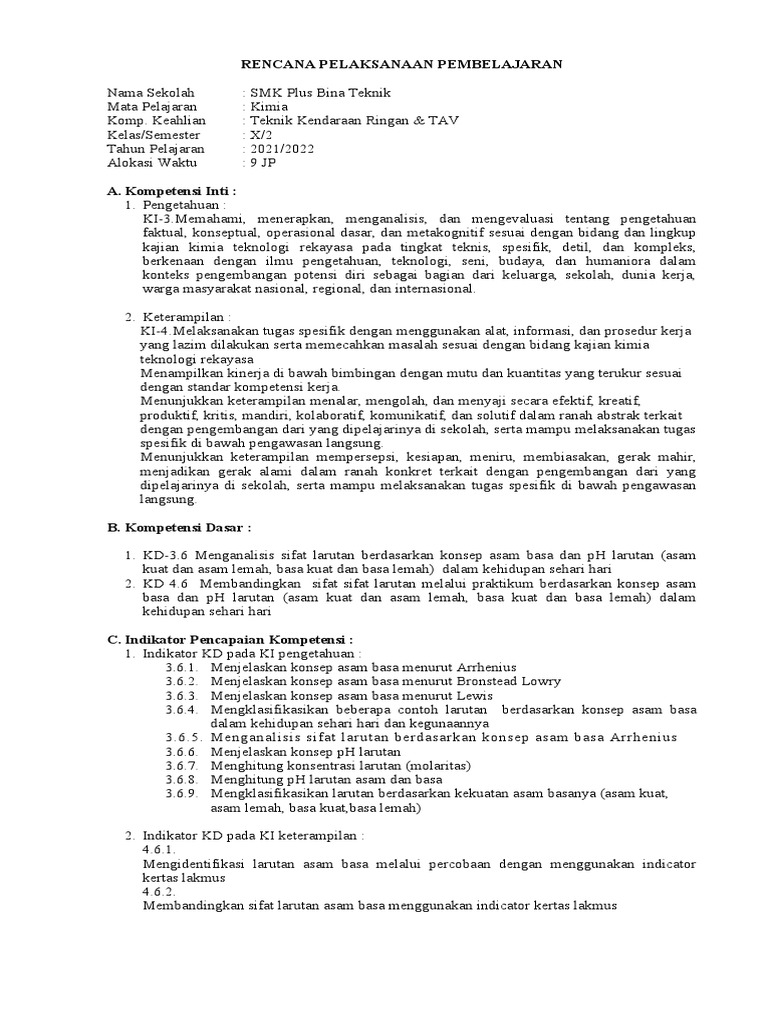 RPP Asam Basa X1 TKR | PDF