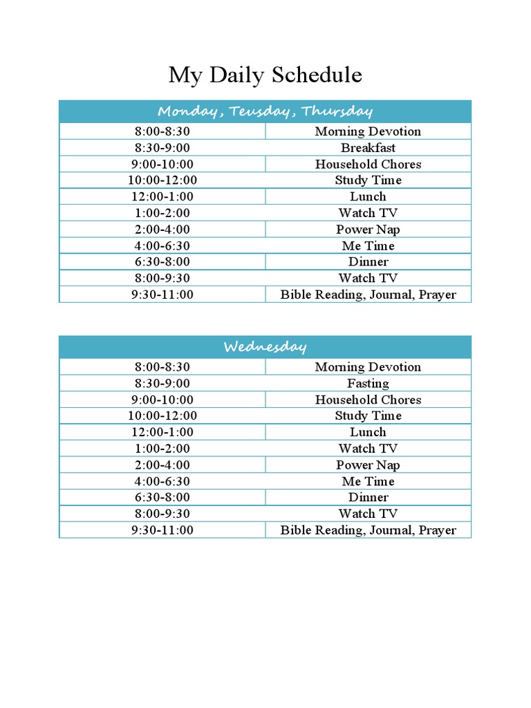 My Daily Schedule | PDF