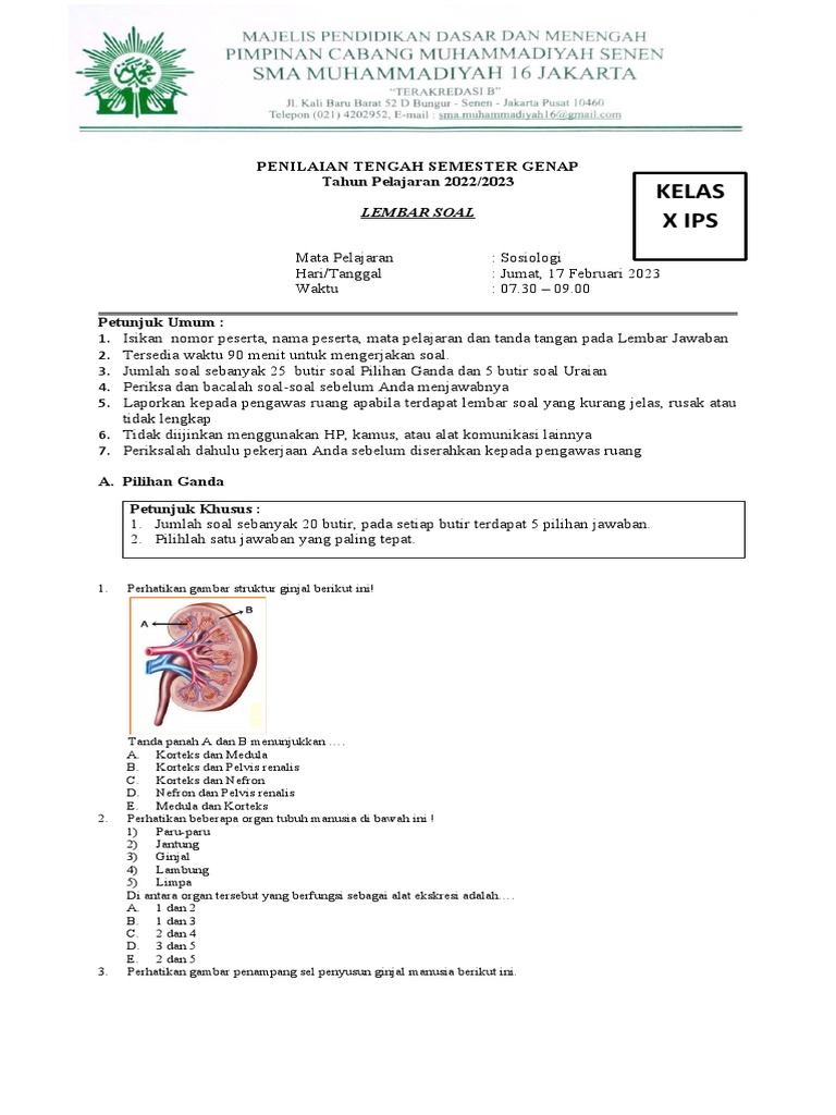 Soal Pas Ganjil Biologi (Xi Ipa) 2022-2023 KJ | PDF