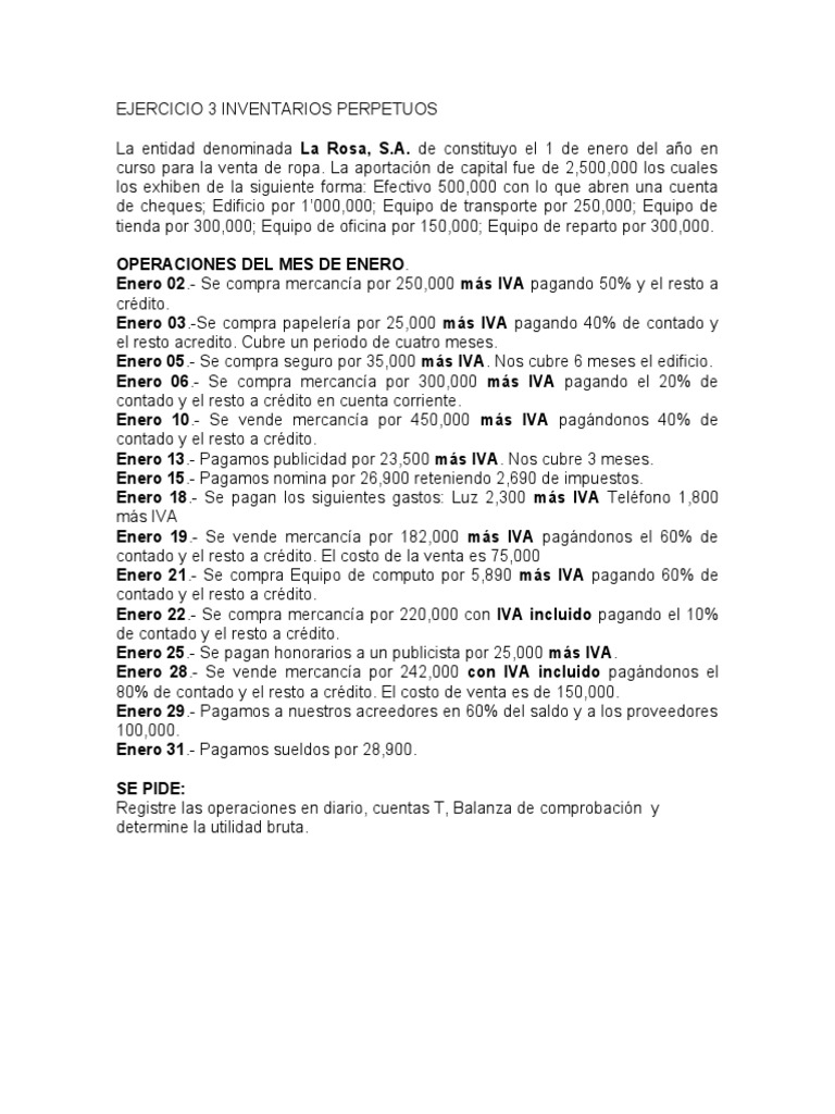 Ejercicio 3 Inventarios Perpetuos | PDF | Derecho