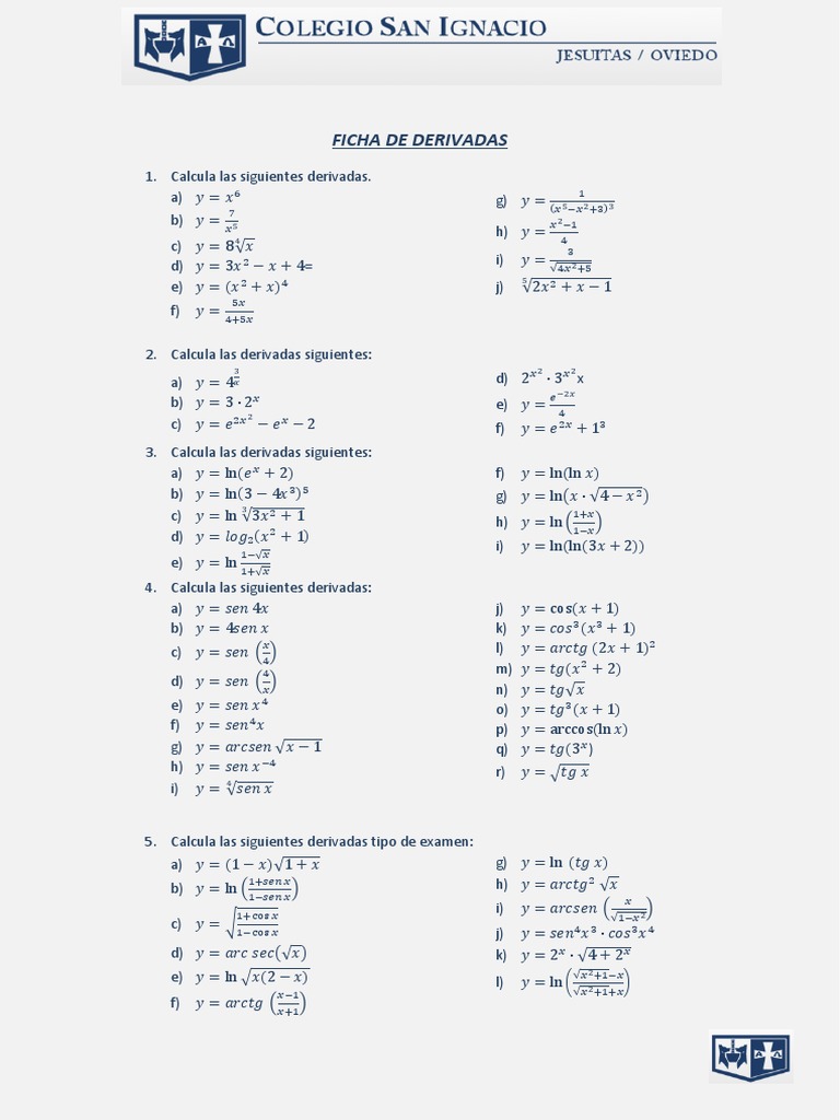 Ficha de Derivadas Matemáticas | PDF