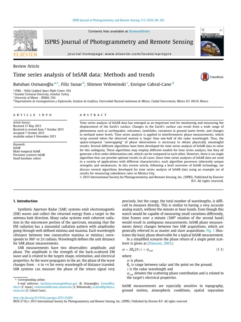 Time Series Analysis of InSAR Data Methods and Trends | PDF | Interferometry