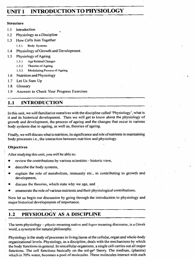 Unit-1 INTRODUCTION TO PHYSIOLOGY | PDF