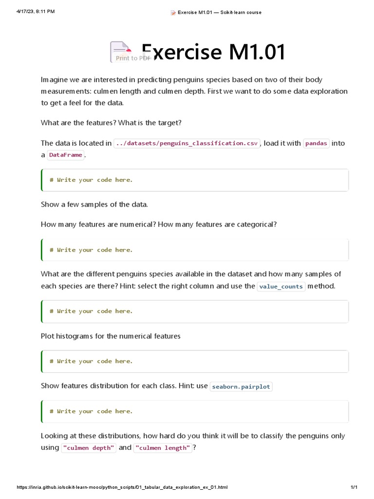 Exercise M101 Scikit Learn Course Pdf 