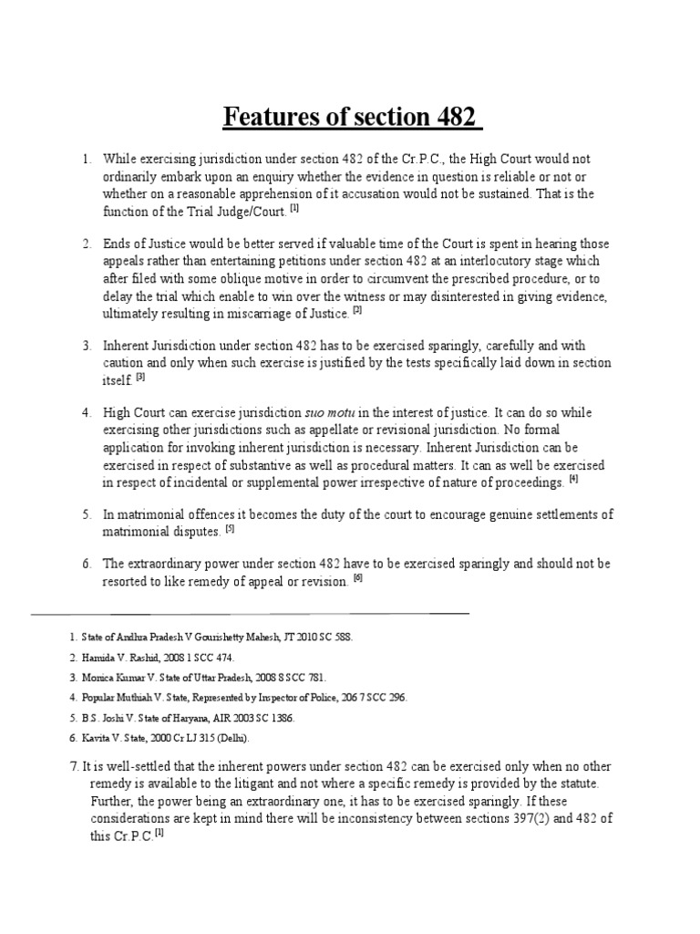 Features of Section 482 | PDF | Jurisdiction | Common Law
