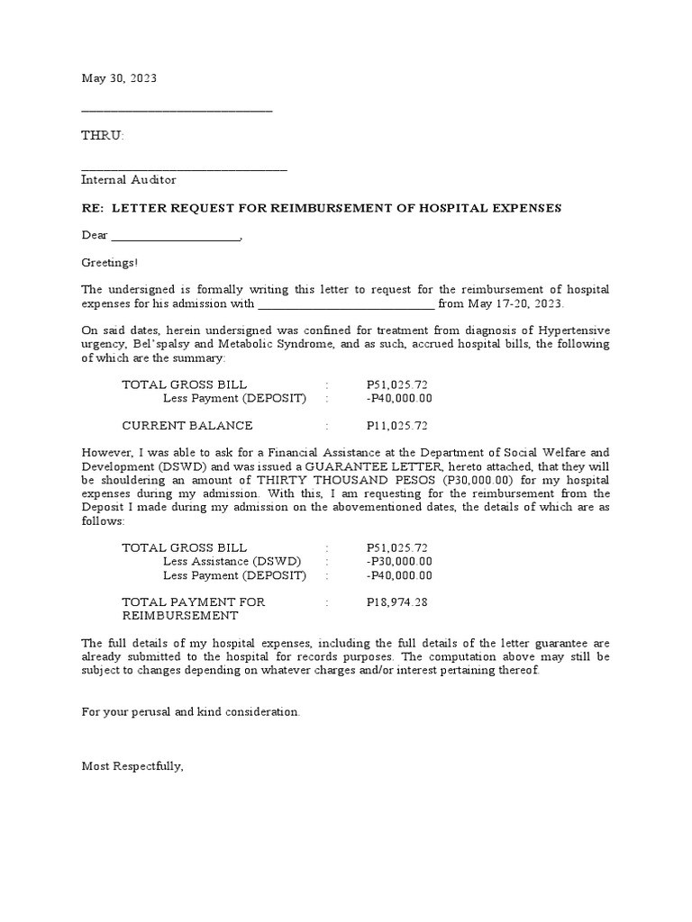 Letter Request Reimbursement | PDF