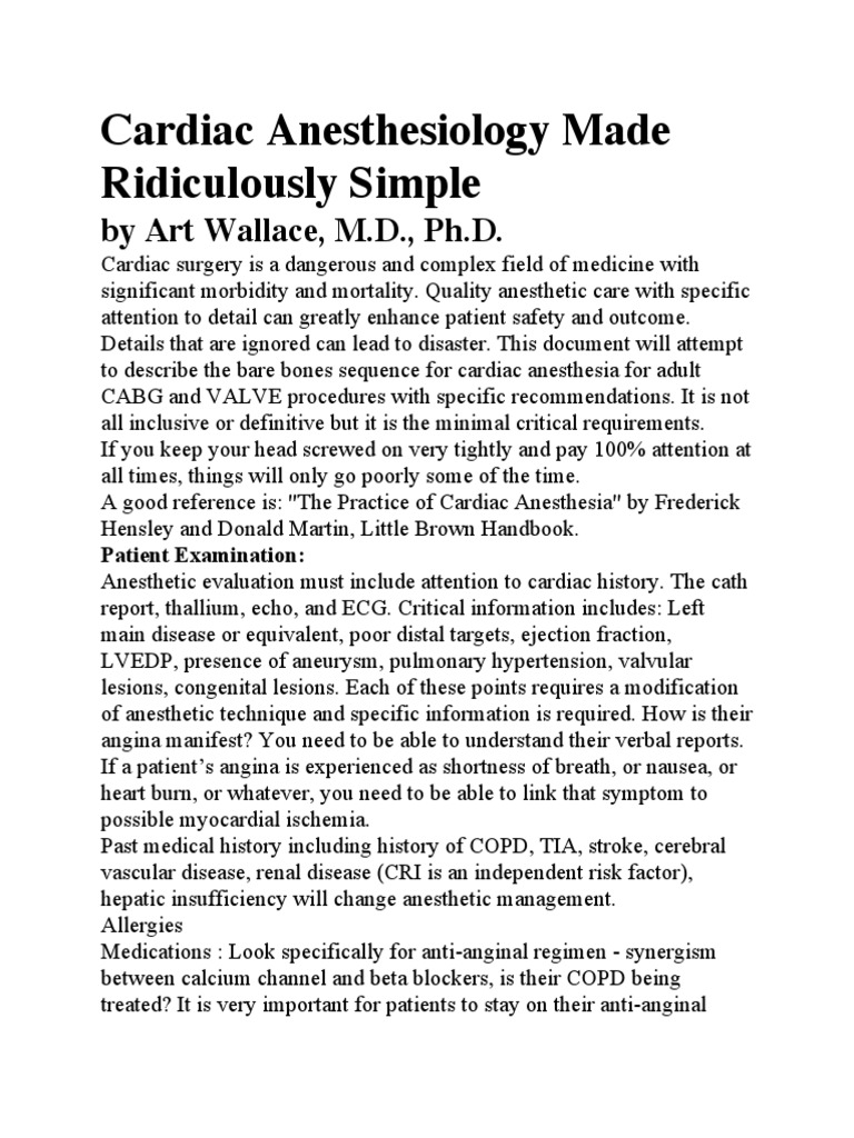 Cardiac Anesthesia Essentials | PDF | Science & Mathematics